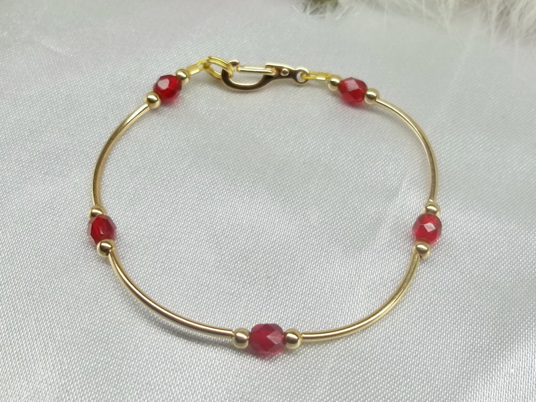 14k Gold Bracelet Ruby Bracelet Crystal Bracelet Dainty Bracelet 14k ...