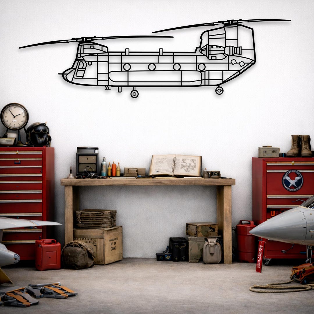Transport Helicopter Metal Wall Art, Military Helicopter Decor, Garage ...