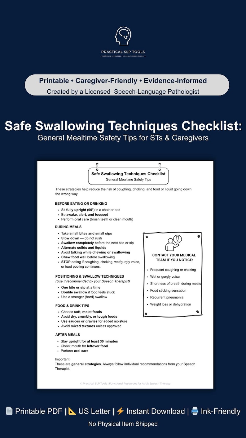 Safe Swallowing Techniques Checklist: General Mealtime Safety Tips - Etsy