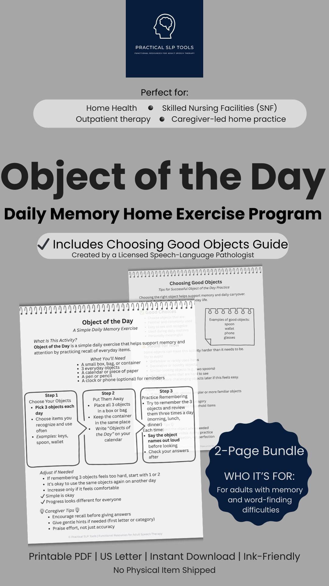 Object of the Day Memory Exercise | Aphasia, Dementia Therapy (PDF ...