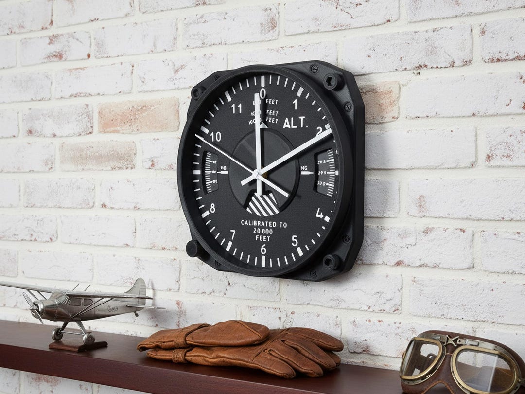 Airplane Altimeter Wall Clock | Pilot Gifts | Aviation Wall Decor for ...