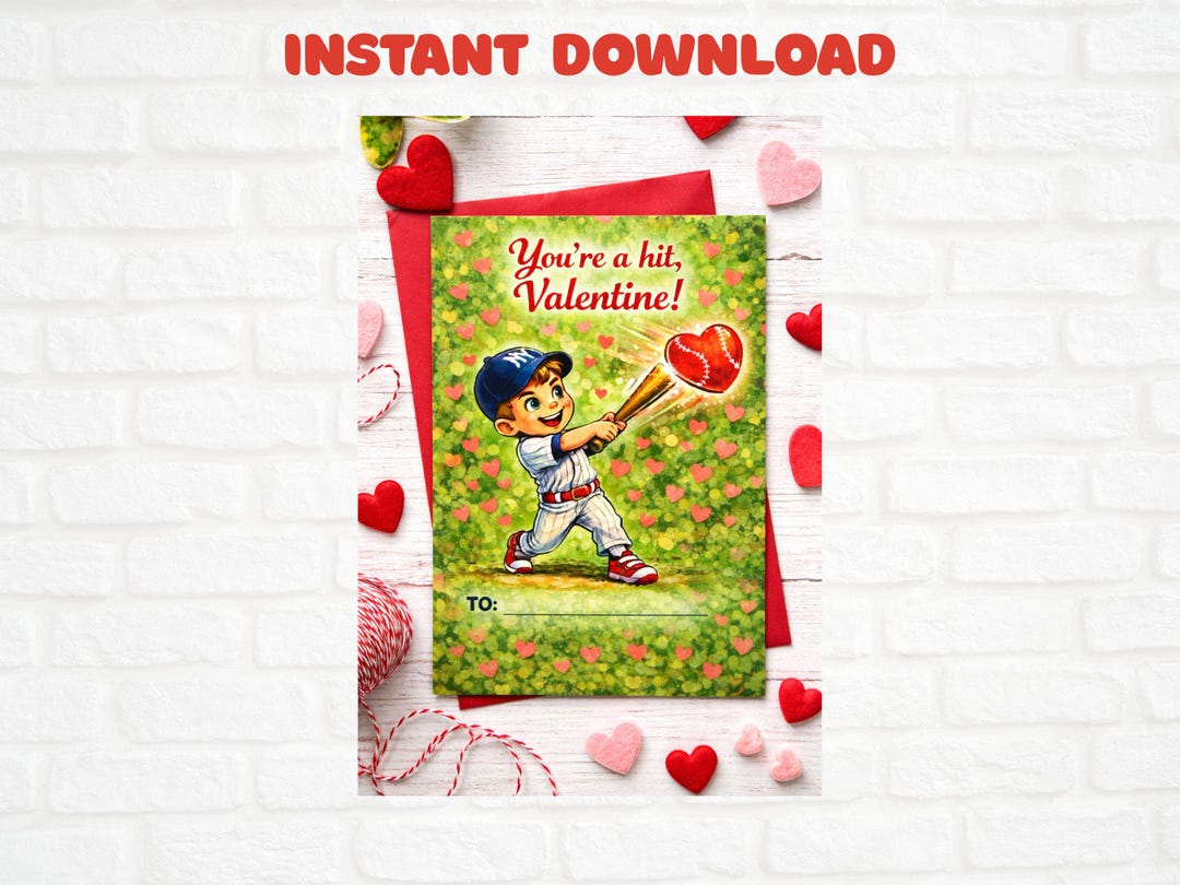 Baseball Valentine Card for Kids | Printable Classroom Valentines Day ...
