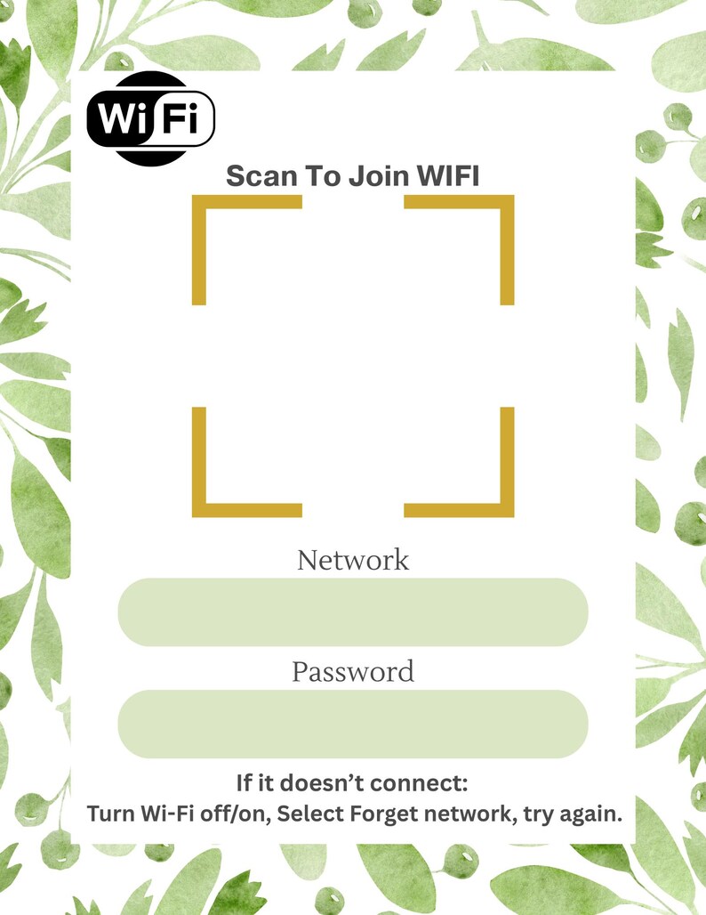 Editable Guest Wi-fi Sign Printable Password, QR Code Sign Bundle - Etsy UK