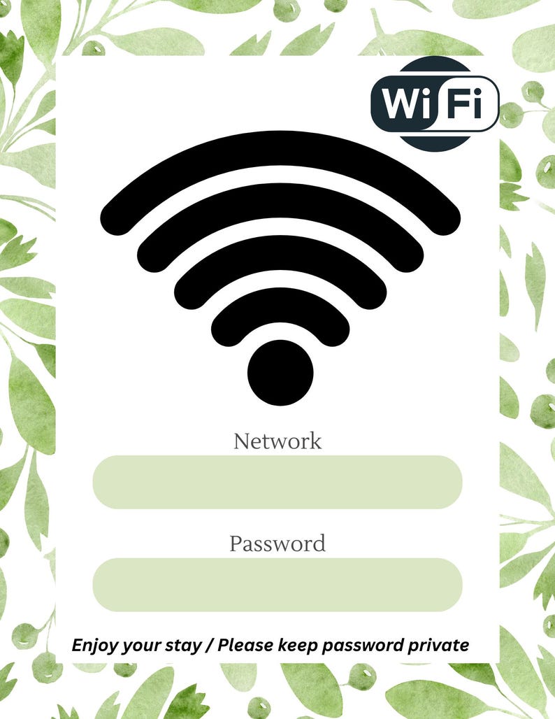 Editable Guest Wi-fi Sign Printable Password, QR Code Sign Bundle - Etsy UK