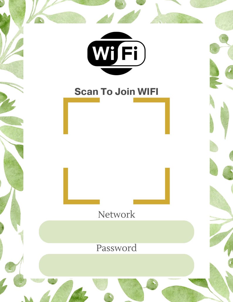 Editable Guest Wi-fi Sign Printable Password, QR Code Sign Bundle - Etsy UK