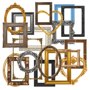 Ornate Gold, Silver, Wood Frames Clipart Bundle, Whimsical Gothic Skull ...