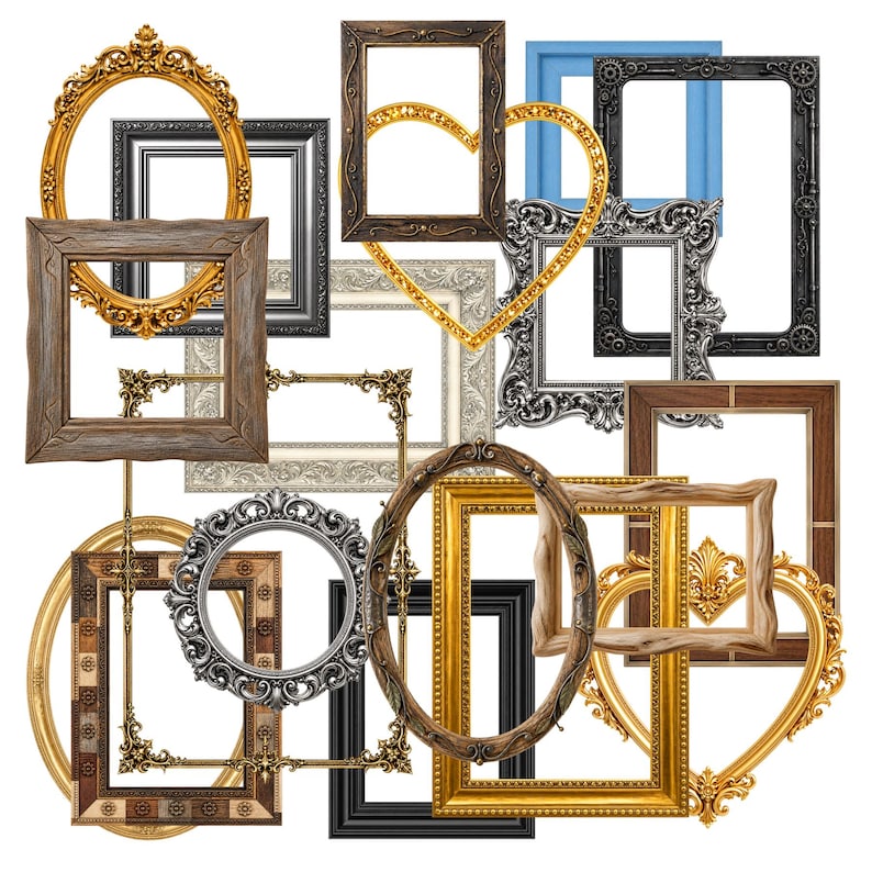 Ornate Gold, Silver, Wood Frames Clipart Bundle, Whimsical Gothic Skull ...