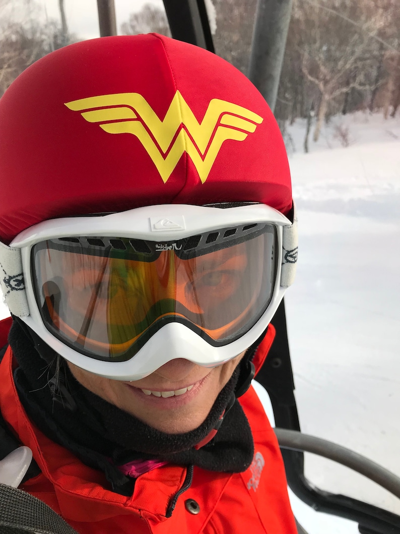 Red Ski and Snowboard Helmet Cover, Unique Skier Gift, Monochrome ...