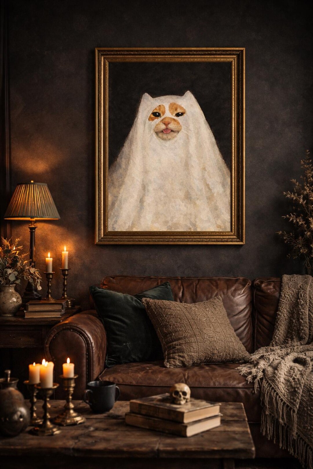 Ghost Cat Poster | Rolled Art Print, Halloween Cat Portrait & Digital ...