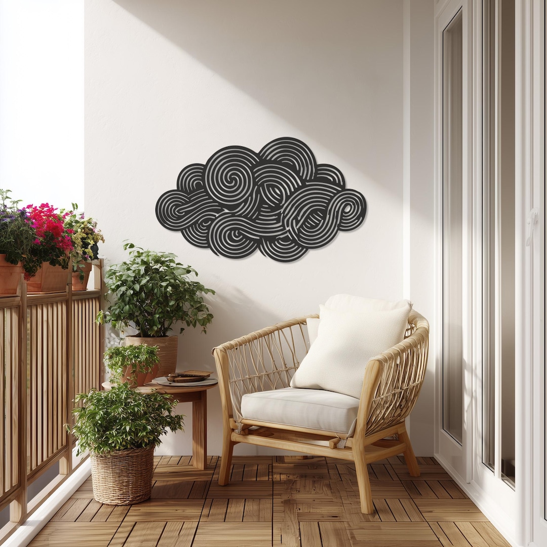 Black Stylized Cloud Wall Art, Modern Abstract Cloud Decor, Minimalist ...