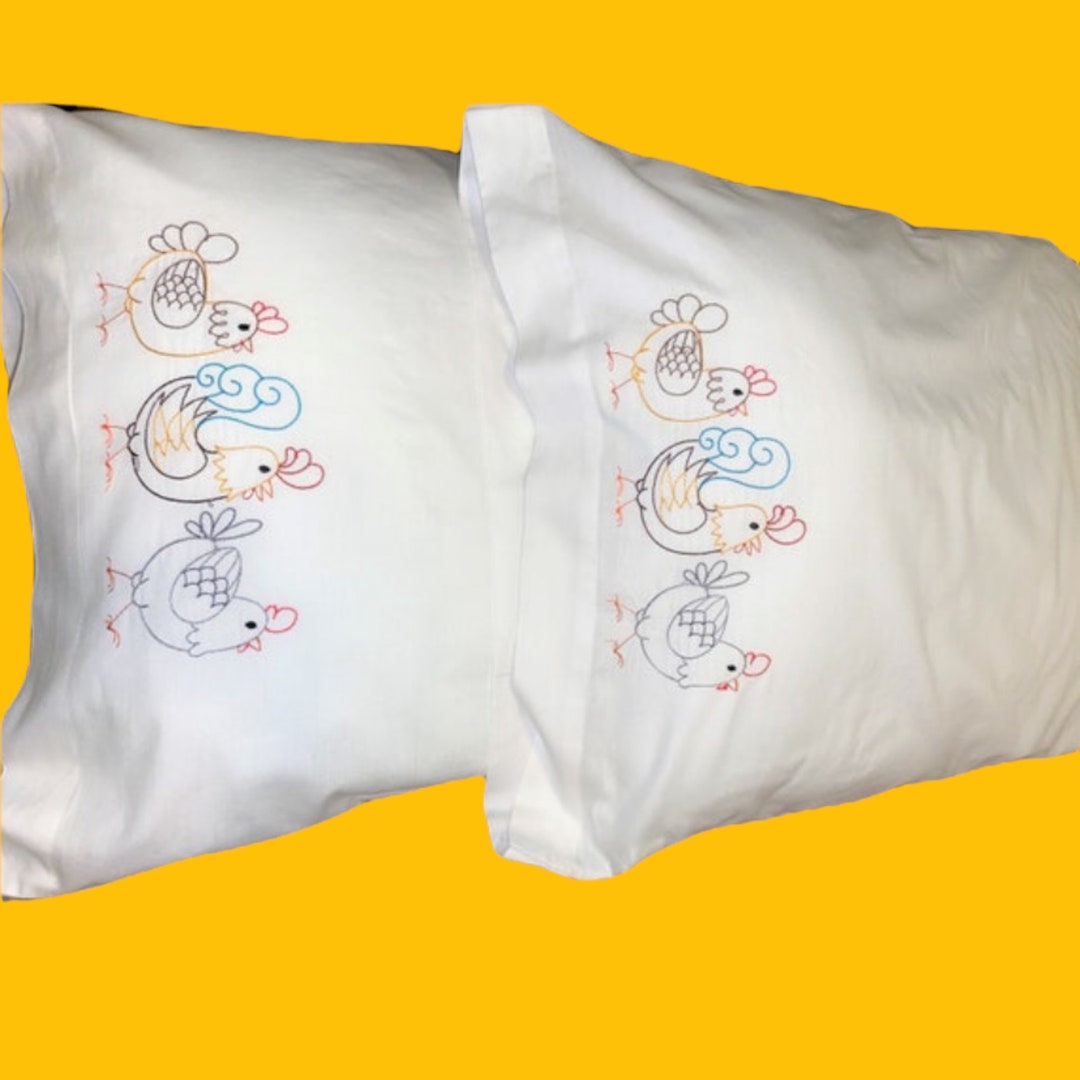 Embroidered Chicken Trio Strut Set of Pillowcases Gift Idea His and ...