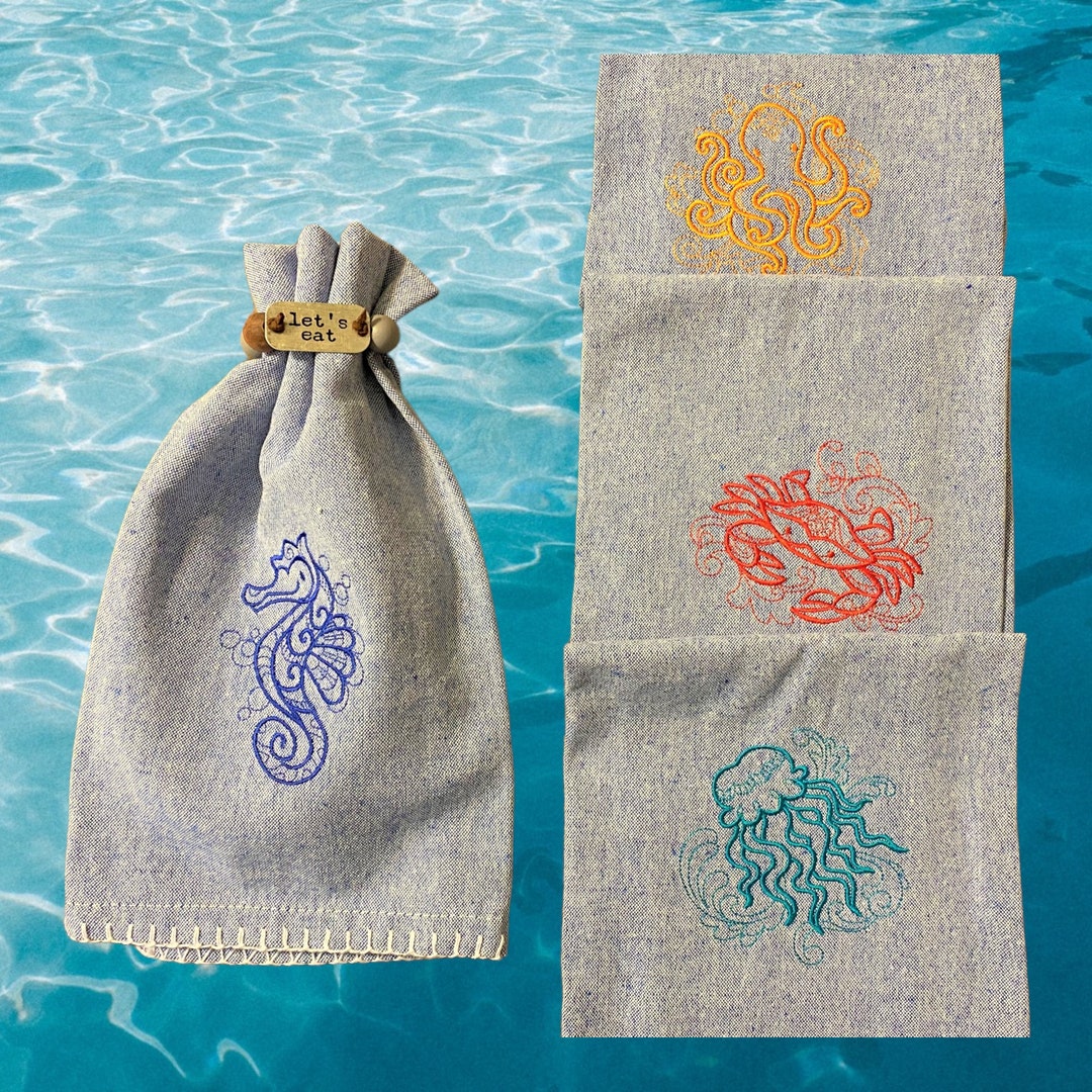 Embroidered Sea Creatures Fabric Napkins Dining Napkins - Etsy
