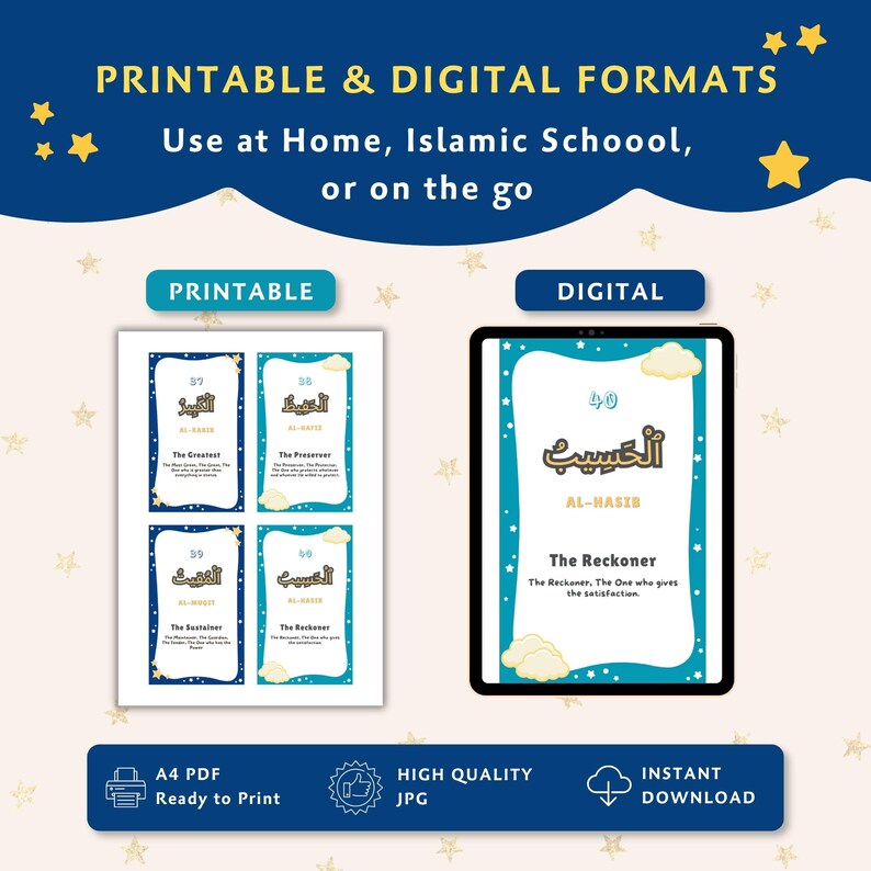 99 Names of Allah Flashcards for Kids Islamic Learning Cards Arabic ...