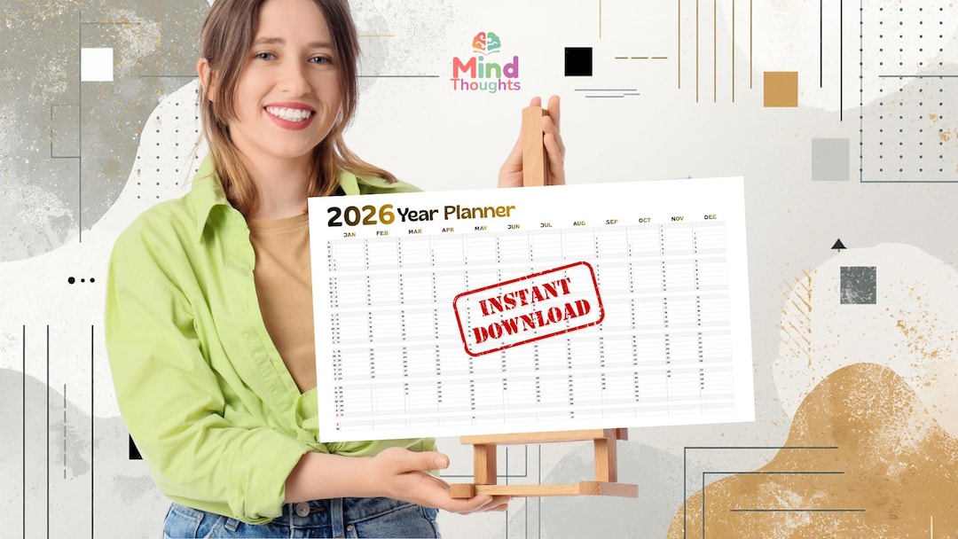 2026 Year Planner Calendar Printable | 1920 X 1080 Px | Year at a ...