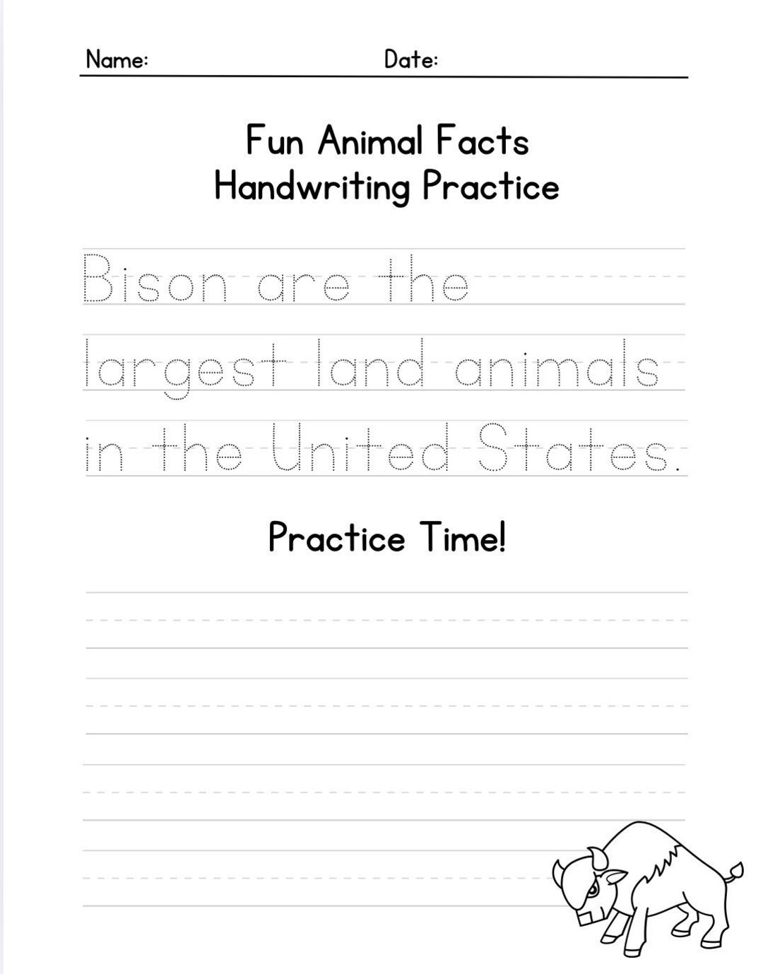 Animal Fun Facts Handwriting Practice Worksheets for Kids | Printable ...