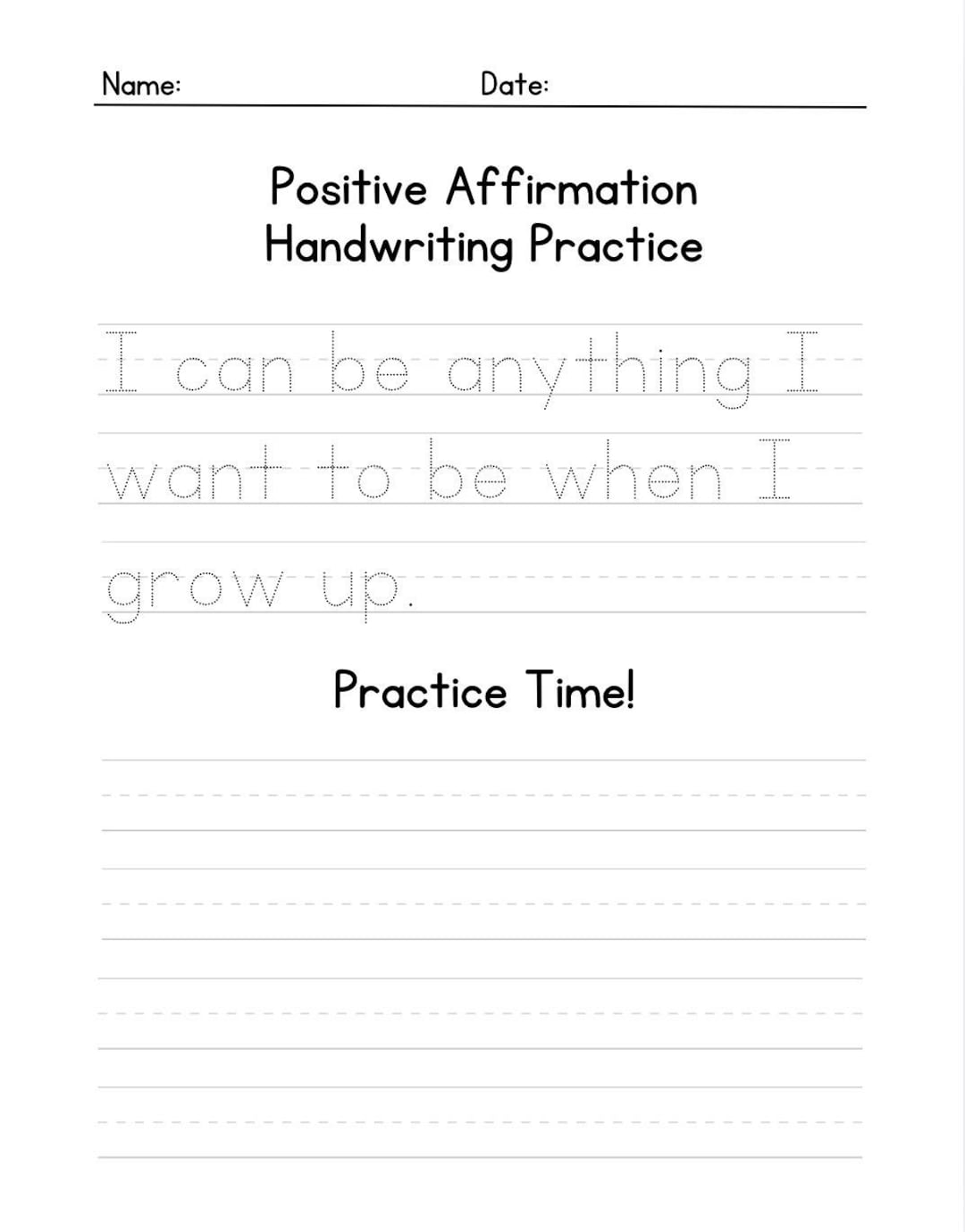 Handwriting Practice Worksheets for Kids | Printable Positive ...
