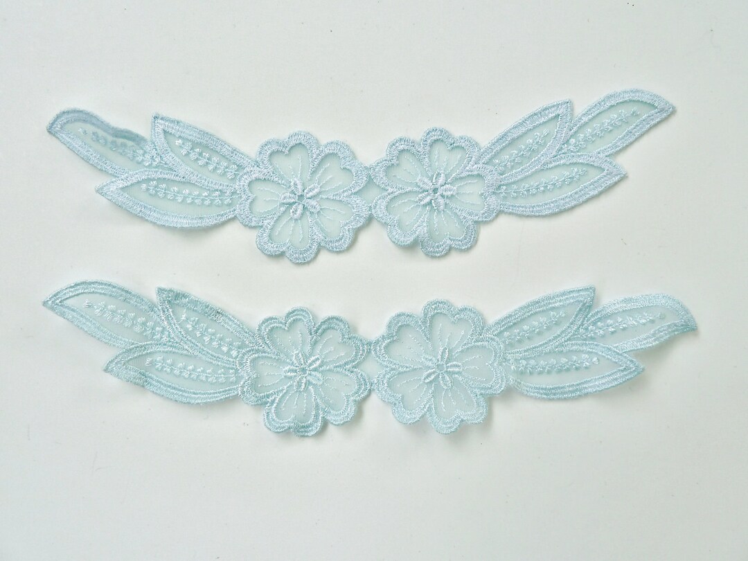Bridal Light Blue Lace Applique With Floral Pattern - Set of 2 - Etsy
