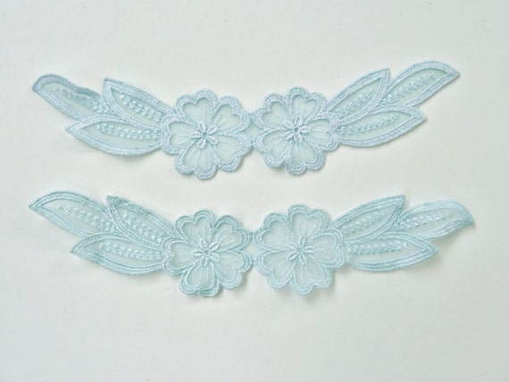 Bridal Light Blue Lace Applique With Floral Pattern Set of 2 - Etsy