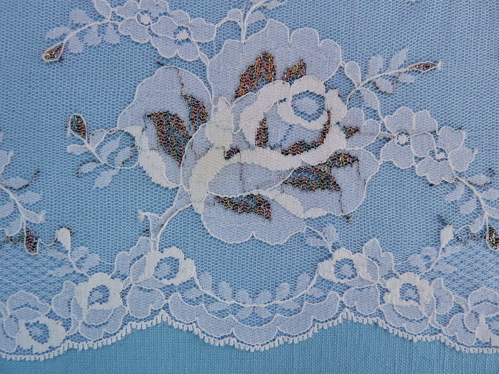 White Floral Lace With Metallic Rose Floral Pattern & Double Scallop ...