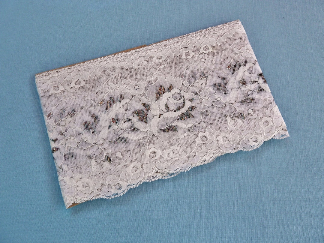 White Floral Lace With Metallic Rose Floral Pattern & Double Scallop ...