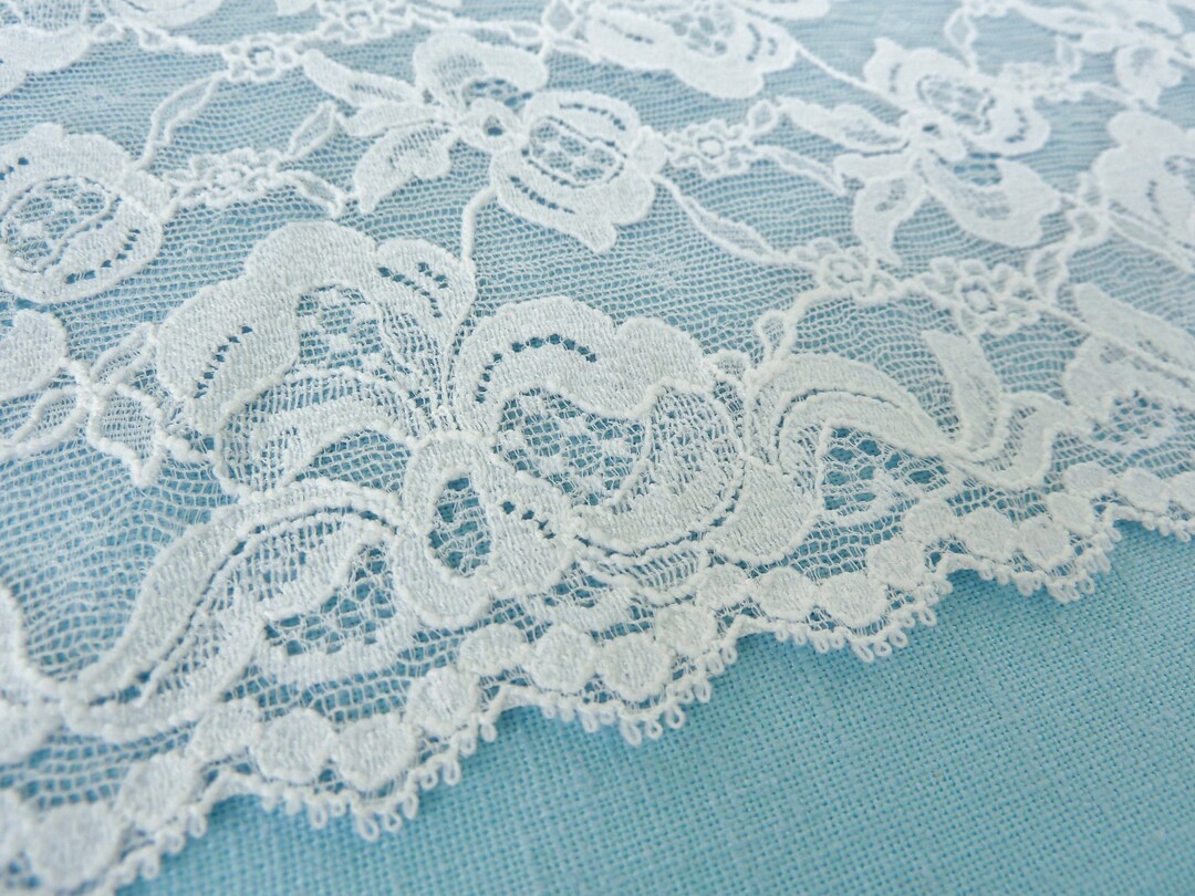White French Lingerie Lace With Double Edge Scallop Finish and Floral ...