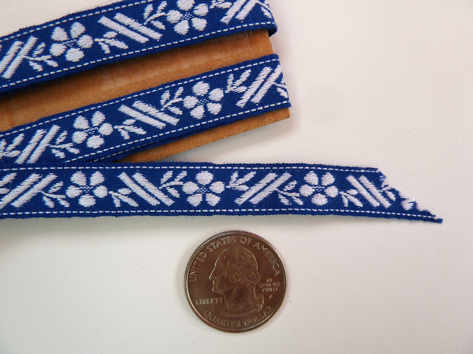 Blue & White Cotton Brocade Tape With Flower Pattern - Etsy