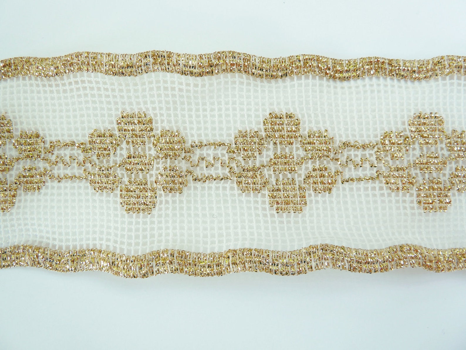White Net Trim With Gold Metallic Daisy Pattern & Edges - Etsy