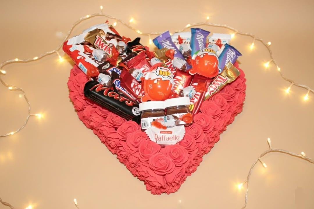 Personalized Gifts With a Red Flower Base Filled With Different Types ...