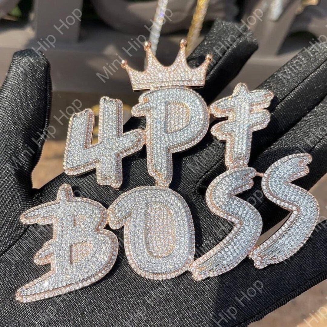 Iced Out Custom Big 2-tone Number & Name Pendant Necklace: Cuban Chain ...