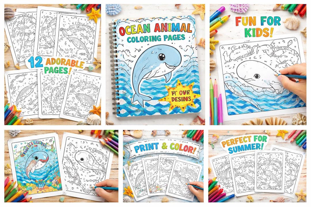 Ocean Animals Coloring Pages | Sea Life Printable Bundle (instant ...