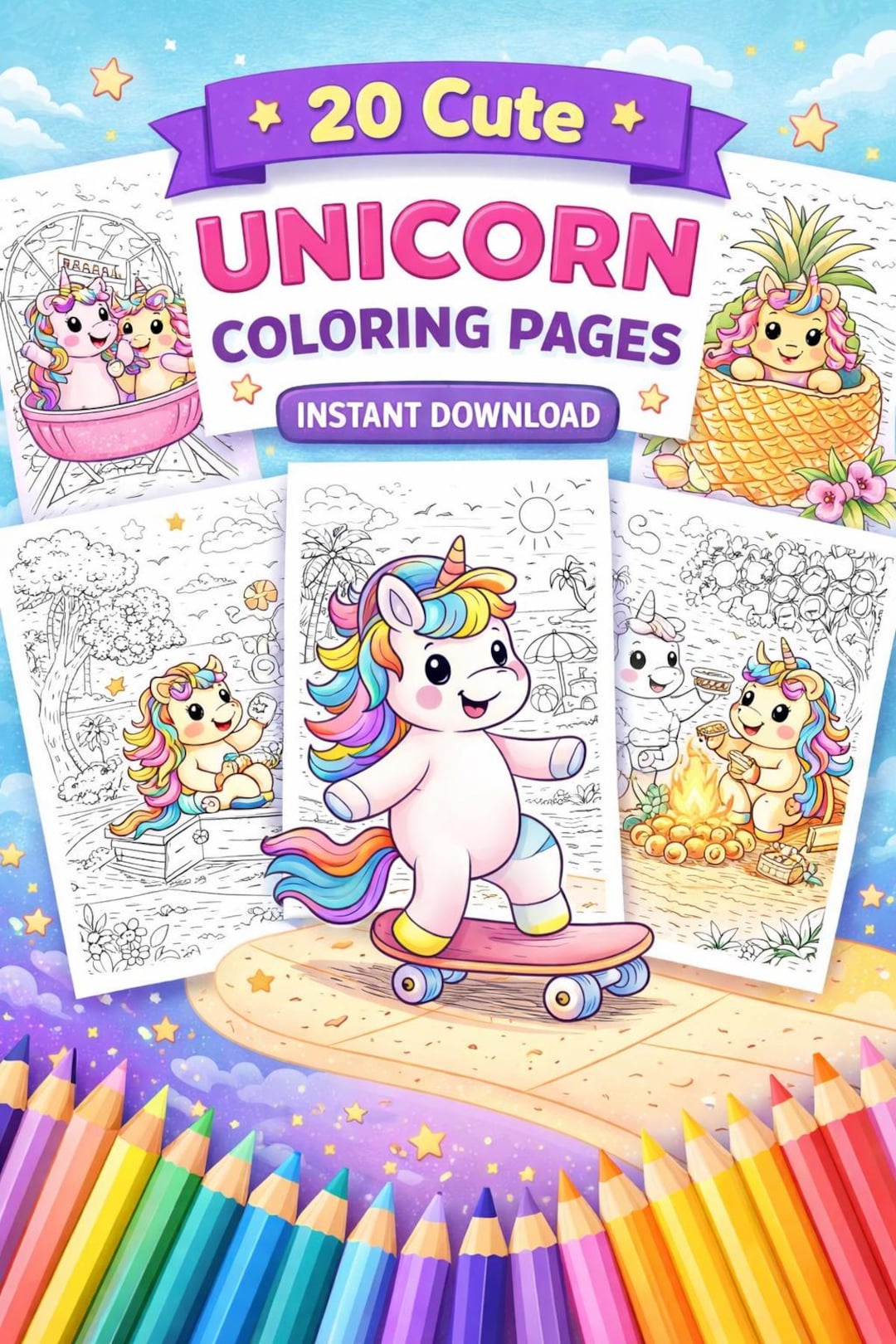 Girls Unicorn Coloring Pages Printables | Kids Activity Book (PDF ...