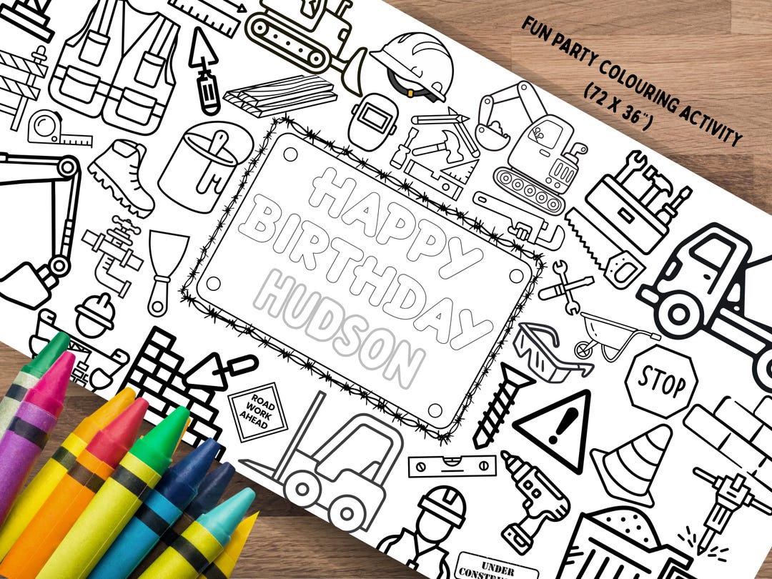 Construction Birthday Coloring Table Runner - Personalized Party ...