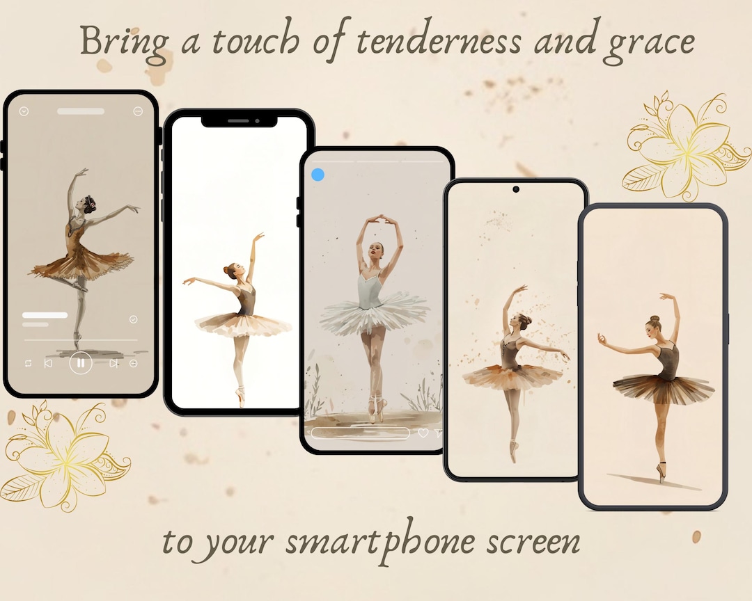 Boho Ballerina Wallpaper Set | Watercolor Ballet Backgrounds (digital ...