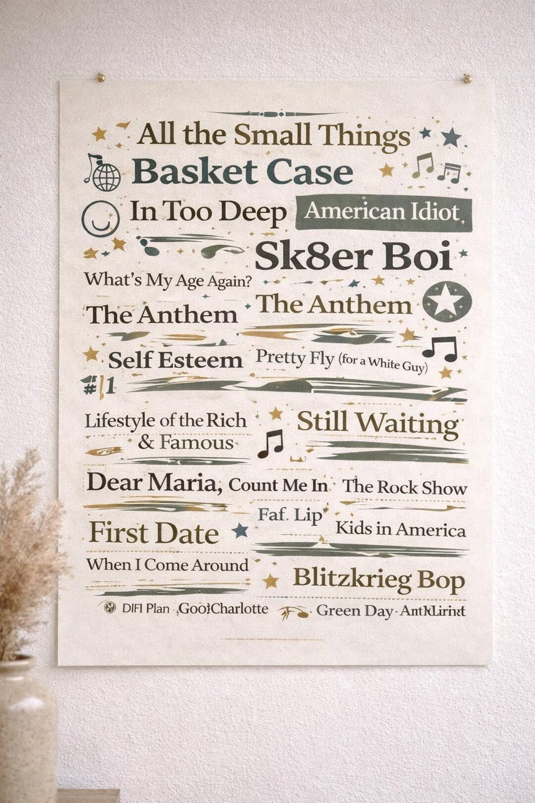 Pop Punk Song Poster A2 – 90s - 2000s Pop Punk Songs – Typography Wall ...