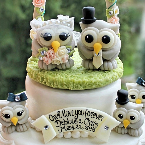 Owl Wedding Cake Topper With Children Love Bird Cake Topper - Etsy