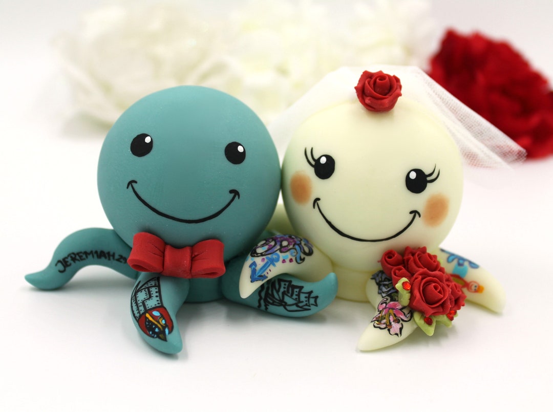Octopus Wedding Cake Topper Figurines Tattooed Rockabilly - Etsy