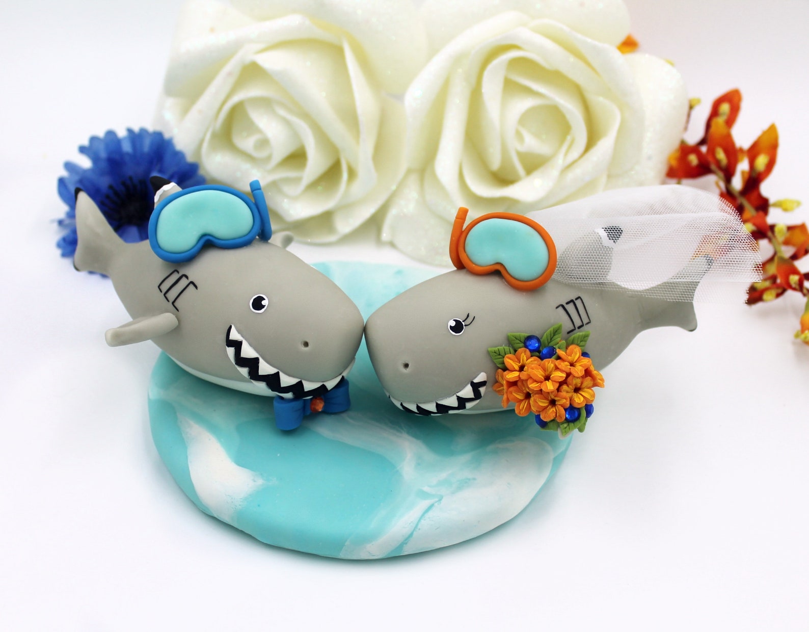 Shark Wedding Cake Topper Great White Shark Bride and Groom - Etsy