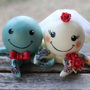 Octopus Wedding Cake Topper Figurines, Tattooed Rockabilly Alternative ...