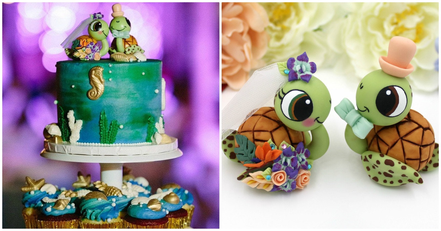 Wedding Cake Topper Sea Turtle Tortoise Beach Under the Sea | Etsy