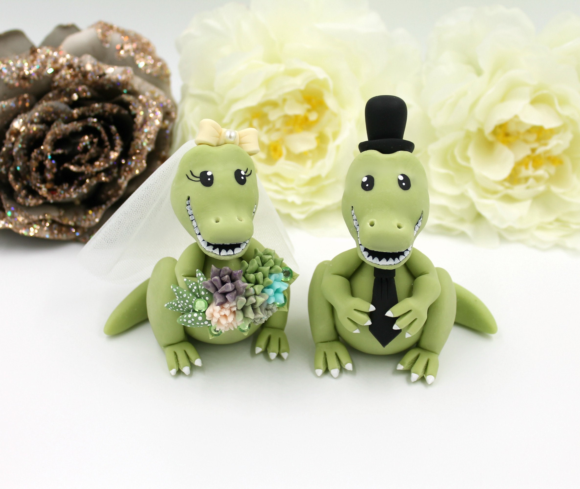 T-rex Wedding Cake Topper Dinosaur Animal Unique Bride and | Etsy