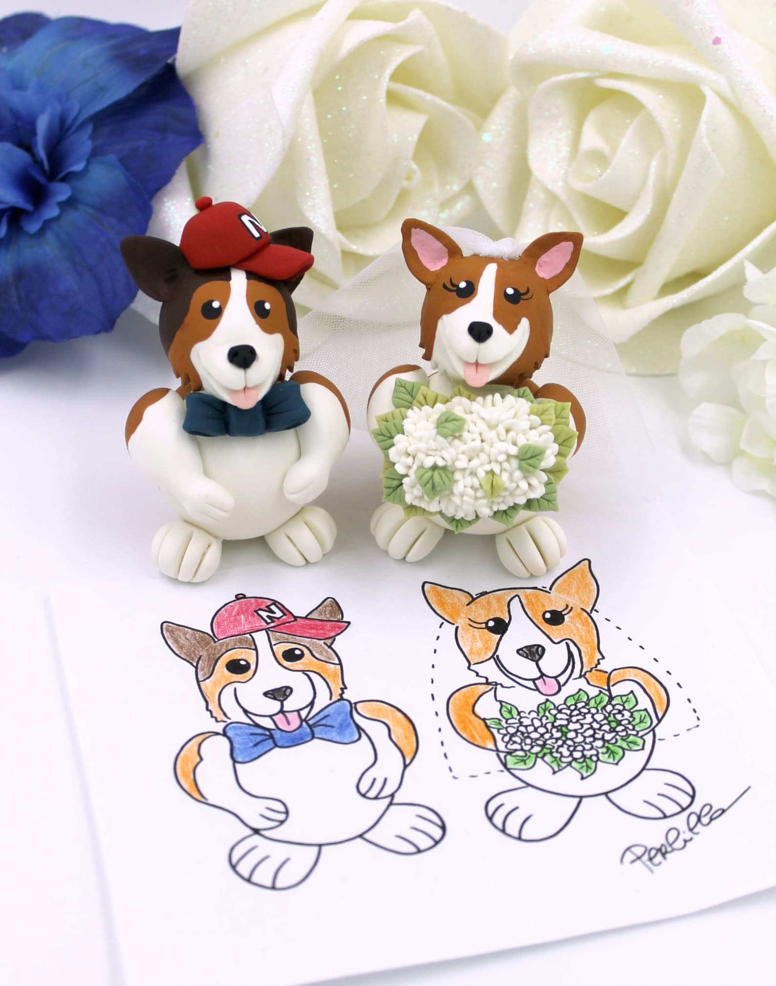 Corgi wedding cake topper corgi gifts dog cake topper bride | Etsy