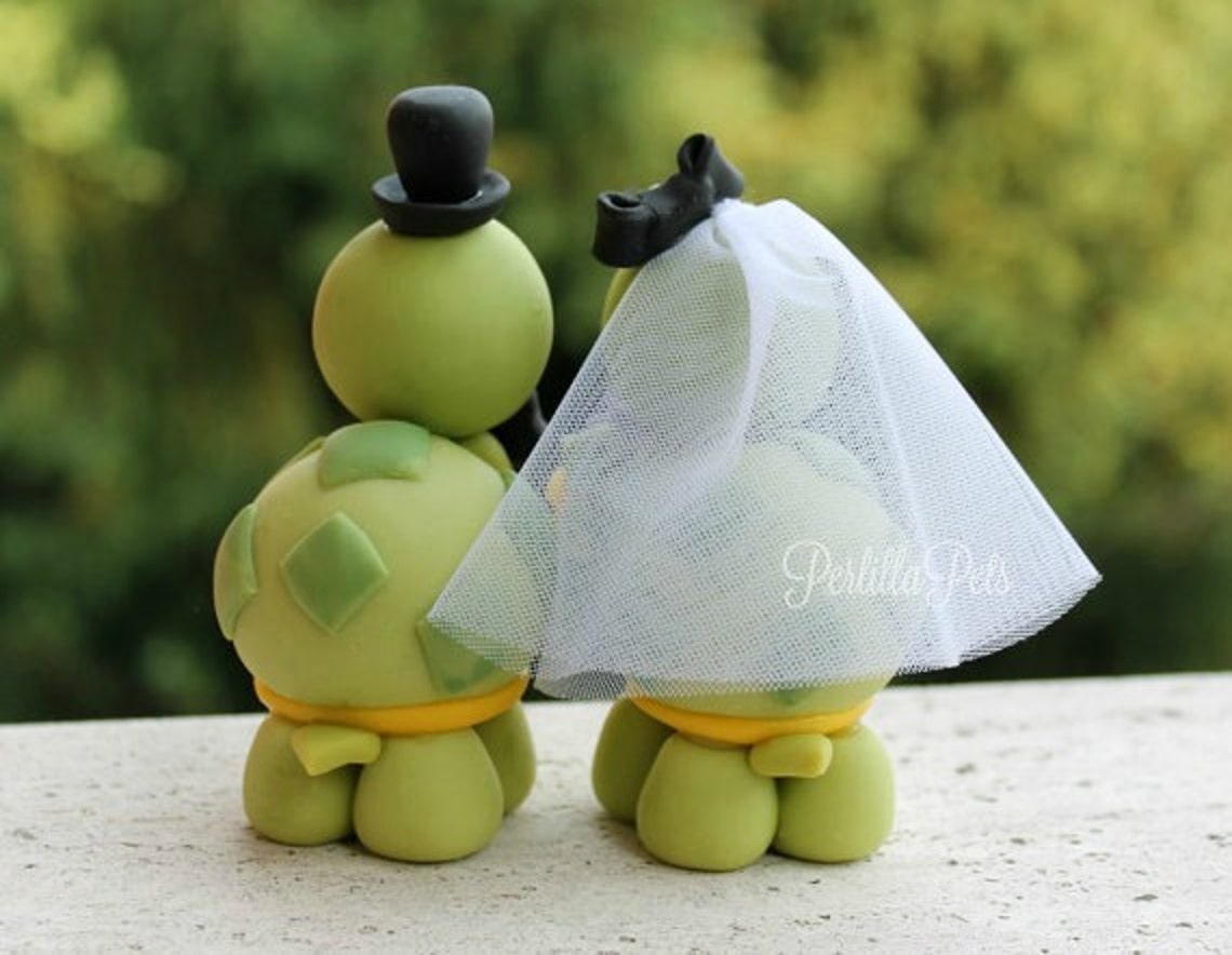 Turtle wedding cake topper love turtles bride and groom with | Etsy