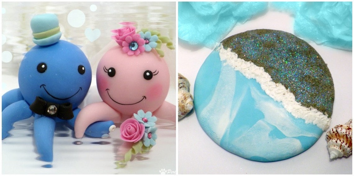 Octopus in Love Cake Topper With Sea Base and Banner - Etsy