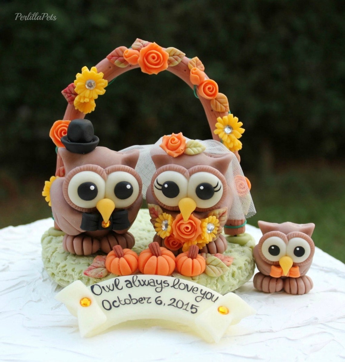 Owl Wedding Cake Topper With Children Love Bird Cake Topper - Etsy