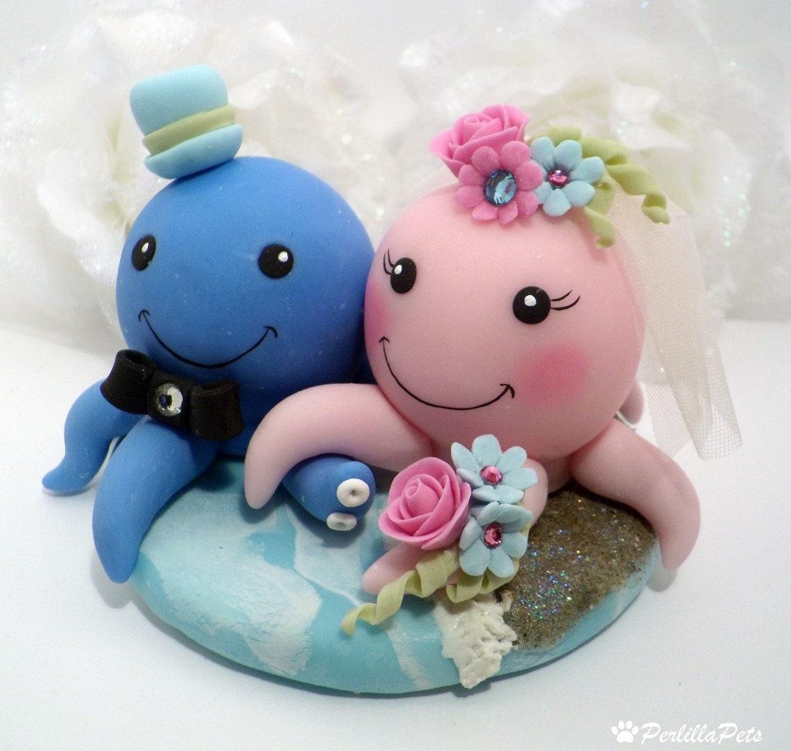 Octopus in Love Cake Topper With Sea Base and Banner - Etsy