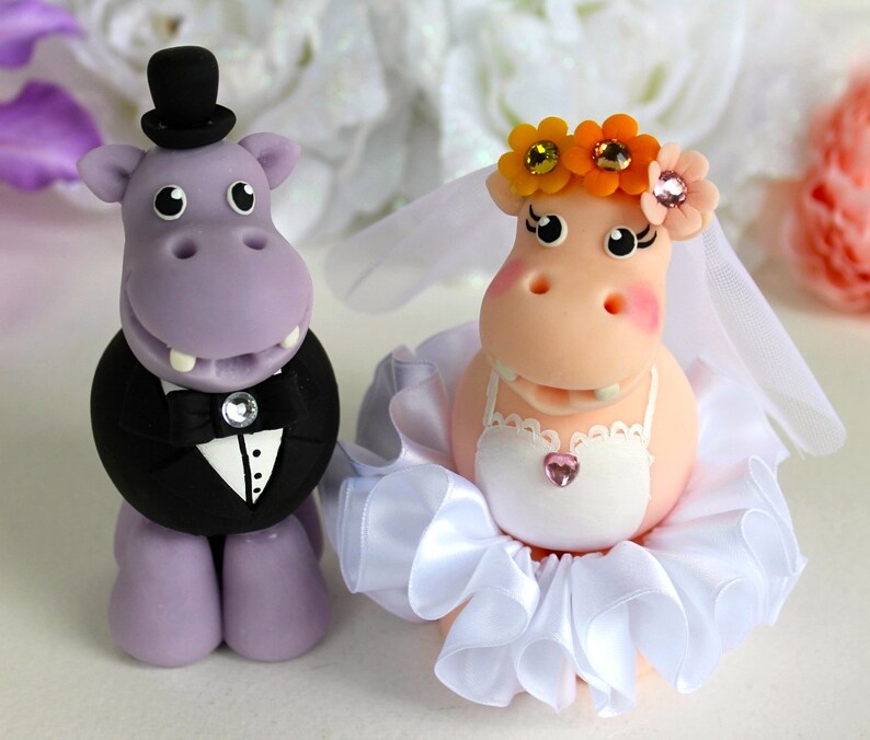 Hippo Wedding Custom Cake Topper, Personalized Bride and Groom Cake ...