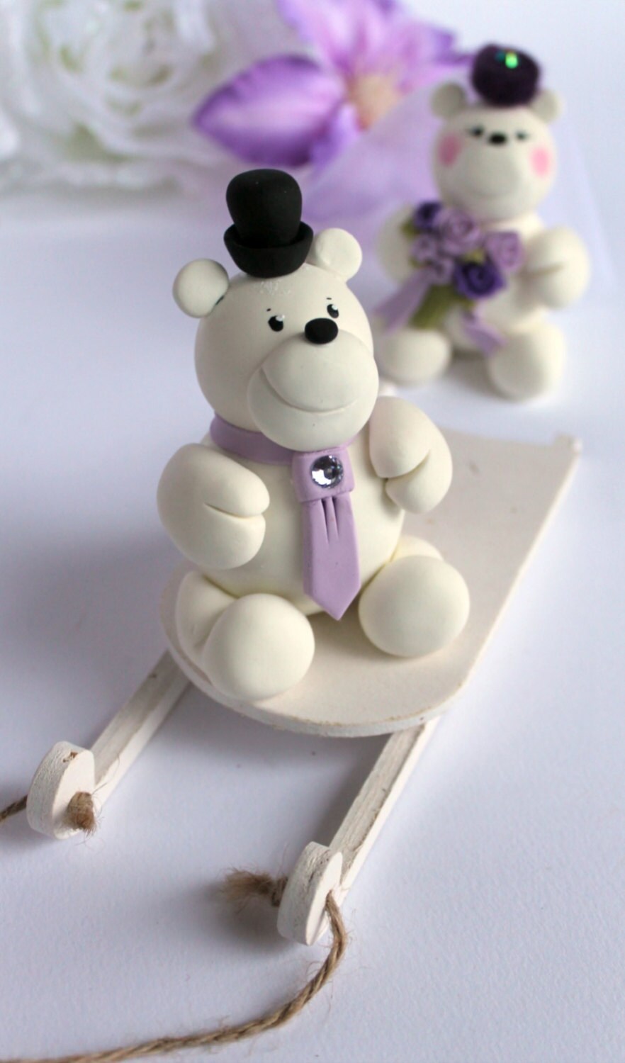 Polar Bear Wedding Cake Topper With Sled Base and Heart | Etsy