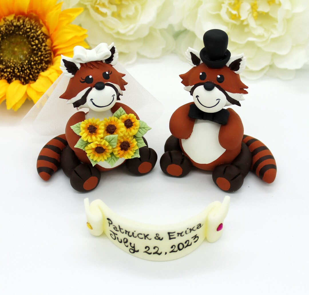 Red Panda Winter Wedding Cake Topper, Custom Hand Made Funny Animal ...
