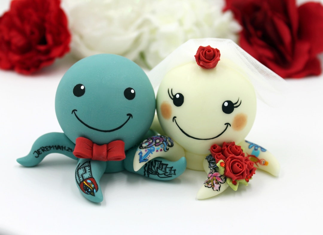 Octopus Wedding Cake Topper Figurines, Tattooed Rockabilly Alternative ...