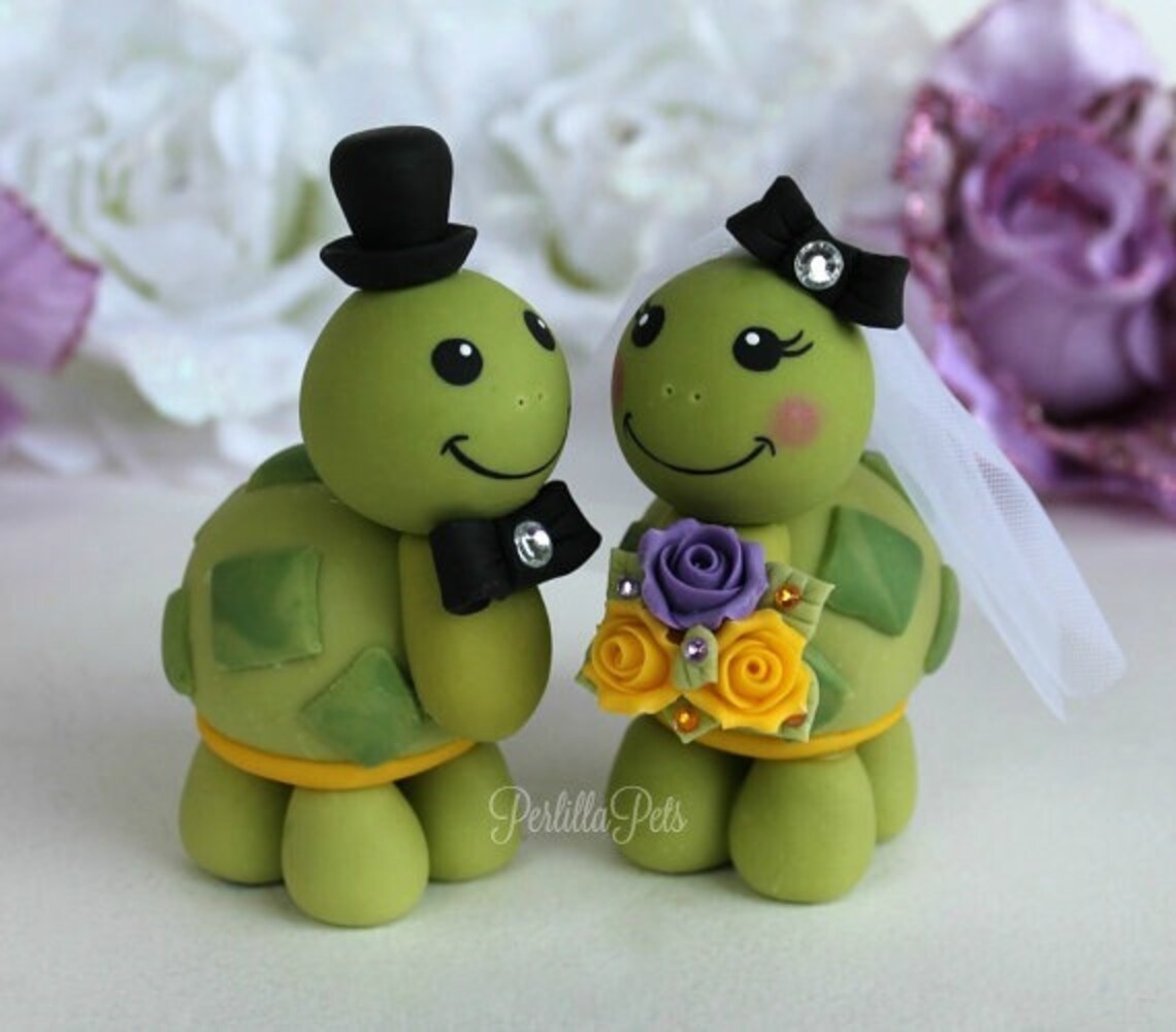 Turtle wedding cake topper love turtles bride and groom with | Etsy